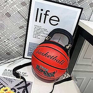 Basketball Shaped Handbags Purse Tote Round Shoulder Messenger Cross Body PU Leather Cute Bag Adjustable Strap for Women Girls (Red)