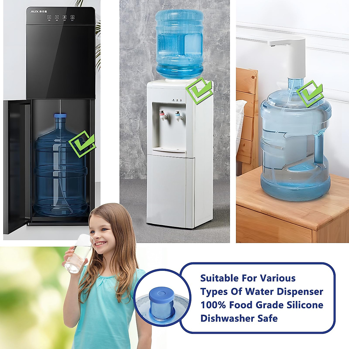 CozyBlue Reusable Silicone 5 Gallon Water Jug Cap - 3 Packs (Blue)