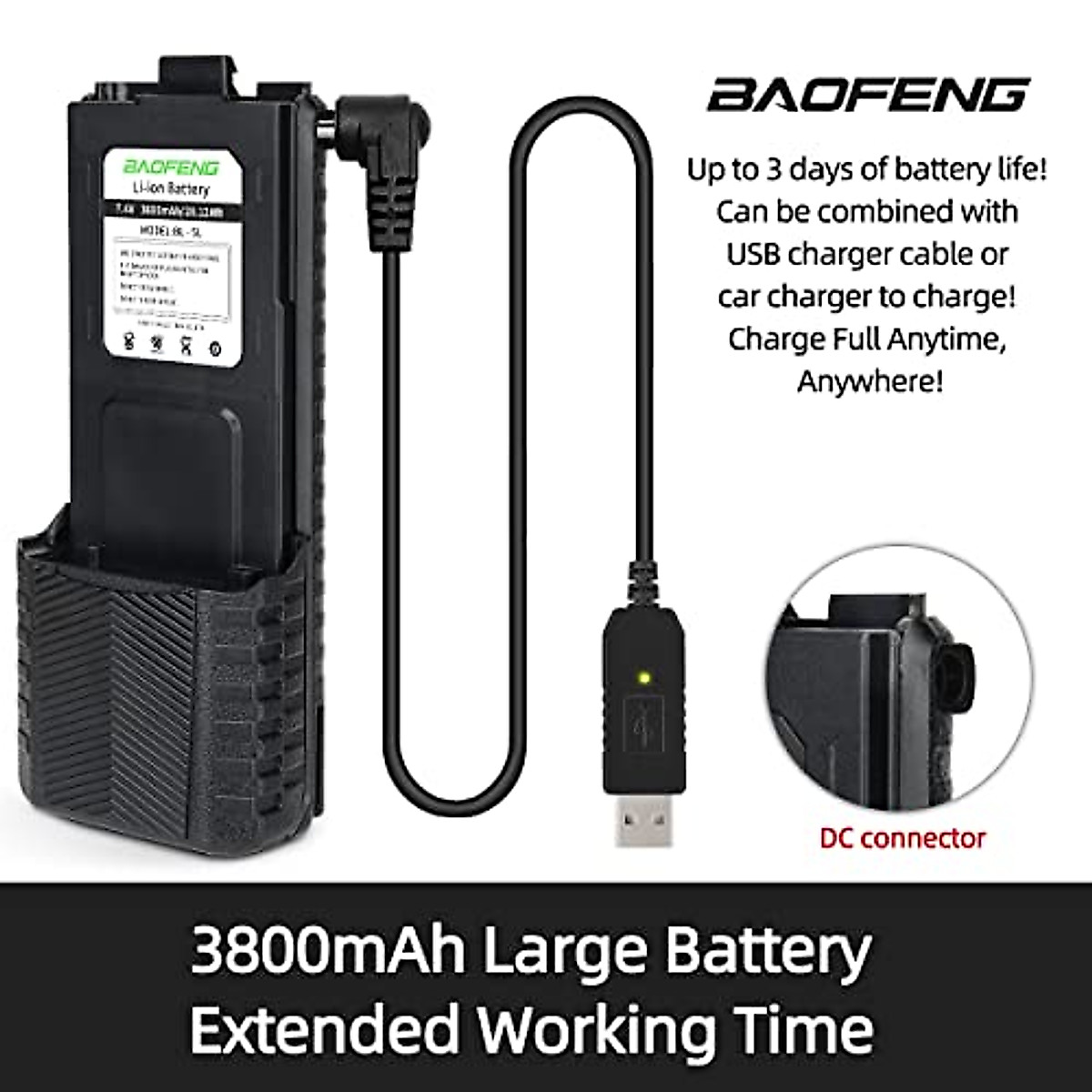 BAOFENG BL-5 3800mAh Extended Battery Walkie Talkie UV-5R BF-F8HP UV-5RX3 RD-5R UV-5RTP UV-5R MK2 MK3X MK5 Plus Series Two Way Radio