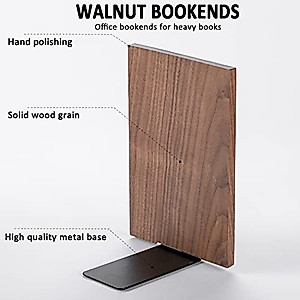 Muso Wood Handmade Walnut Book Ends, Non-Skid Bookends for Shelves, Large Sturdy Book Ends for Heavy Books, Decorative Book Shelf (1 Pair)