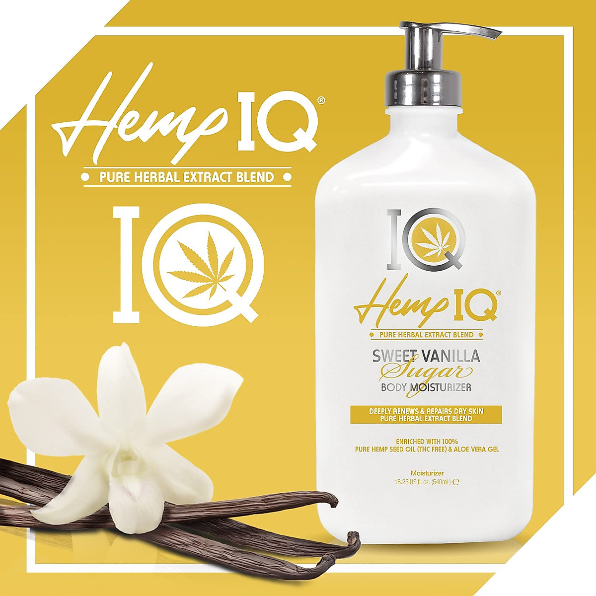 HEMP IQ Sweet Vanilla Sugar Body Moisturizer | 100% Pure Hemp Seed Oil | Ultra-Hydrating Daily Moisturizer 18.25 oz.