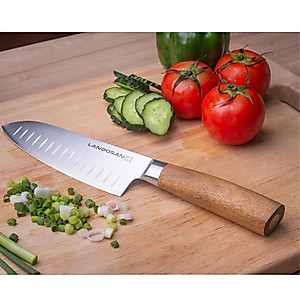 LANDOSAN Santoku Knife 7 inch Kitchen Knives Vegetable Stainless Steel Blade Genuine Wood Handle Cutlery for Home Kitchen and Restaurant…