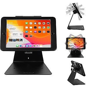 CarrieCathy Desktop Anti-Theft Security Kiosk POS Stand Holder Enclosure with Lock and Key, Compatible with iPad Mini 1-5, Flip and Rotate Design, Black