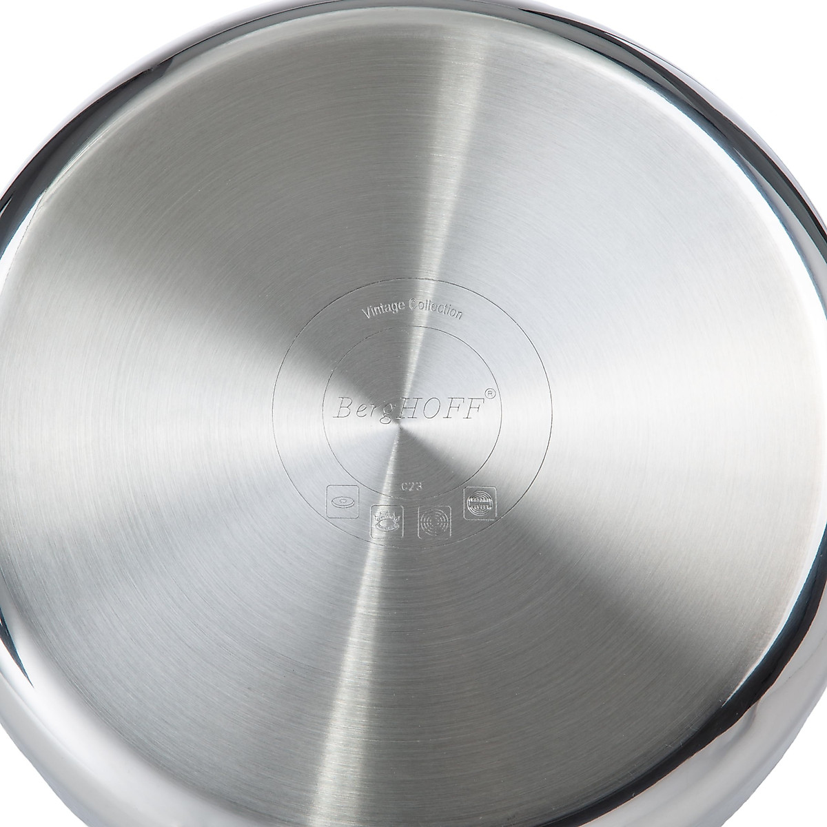 BergHOFF Vintage Tri-Ply 18/10 Stainless Steel Saucepan 5.5in 1qt. With Matching Lid, Hammered, Long and Ergonomic Shaped Handle, Induction Cooktop, Silver