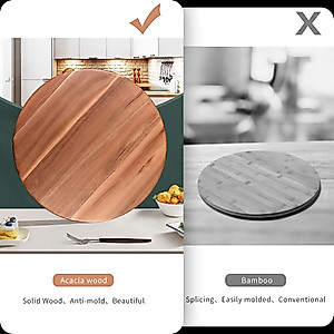 Acacia Wood Lazy Susan Turntable,16.14inch Big Wooden Rotate Tray Storage Organizer Tray for Kitchen Dinner Party, Rotating Disc Grazing Plate, Countertop Table Centerpiece, Cheese Charcuterie Platter