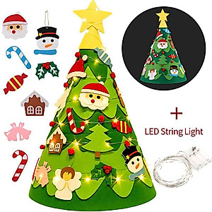 3D DIY Felt Christmas Tree for Kids,with 18 Pcs Christmas Hanging Ornaments 9.8 Ft LED String Light, for Kids New Year Christmas Decorations (Bring LED Light)