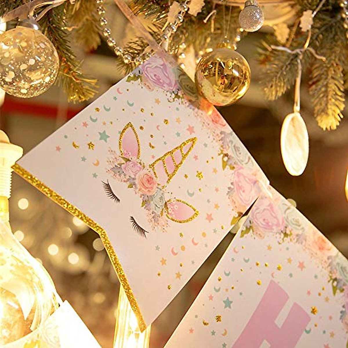 Guolz Unicorn Happy Birthday Bunting Banner Unicorn Themed Party Supplies Decorations for Girls Party Favors