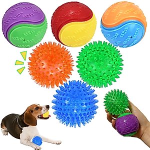 Cdyzqikm 2.3” Squeaky Dog Toy Ball Pack High Bouncy Ball for Interactive Playing Spikys Pet Balls for Teeth Cleaning Durable Tough Chew Toys for Small & Medium Dogs Fetch Training Teething Balls 6Pcs