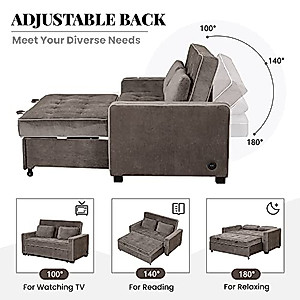 ERYE 3-in-1 Upholstered Futon Sofa Loveseat Convertible Sleeper Couch Bed,2-Seaters Sofa & Couch Soft Cushions Love Seat Daybed for Small Space Living Room Sets