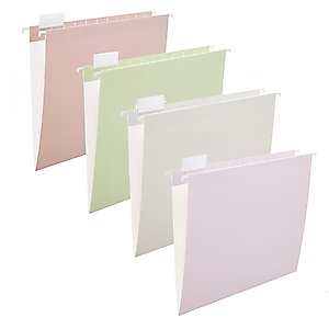 Fei Bi 12 Piece Hanging Color Folder, Cute File Cabinet Storage Box, Decorative Hanging Letter Sized Folder, 1/5 Cut Adjustable Label Decoration for Home Office, School Classroom, 4 Colors