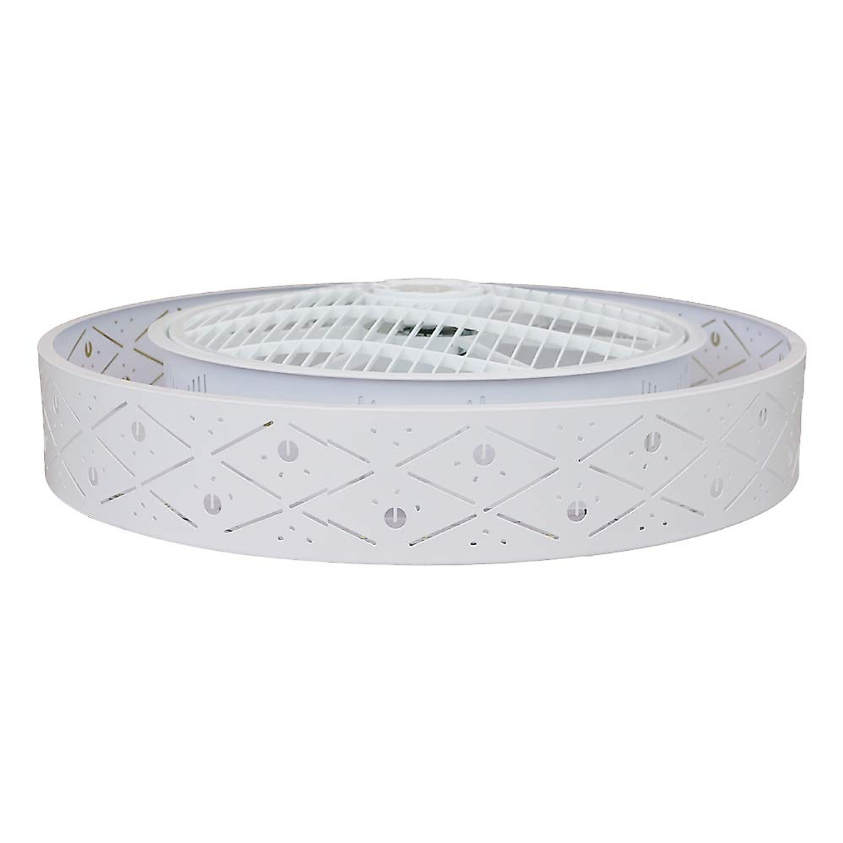 Modern LED Semi Flush Mount Light with Fan,22 Inch Ceiling fan Light with Remote Control,Hollow Shade Design,Acrylic Blades,3 Colors 3 Speeds,Enclosed Fan,Quiet Motor,Indoor Fandelier (White-22 inch)