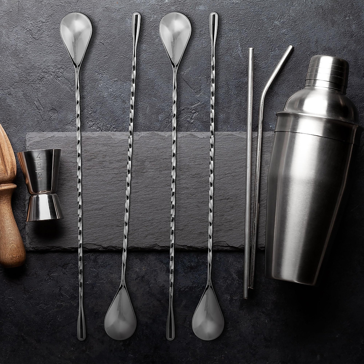 Zulay Premium 12 Inch Stainless Steel Cocktail Spoon - Long Attractive Spiral Design for Layering Drinks - Bar Spoon & Cocktail Mixing Spoon for Cocktail Shakers, Tall Cups & Pitchers (Silver)