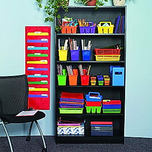 Plastic Organization Storage Baskets for Kids - Set of 6 Bins with Handles - Classroom Teacher and Supplies - Basket Size - 13" x 9 3/4" x 3"
