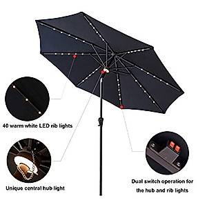 C-Hopetree 11 ft Outdoor Patio Market Table Umbrella with Solar LED Lights and Tilt, Black