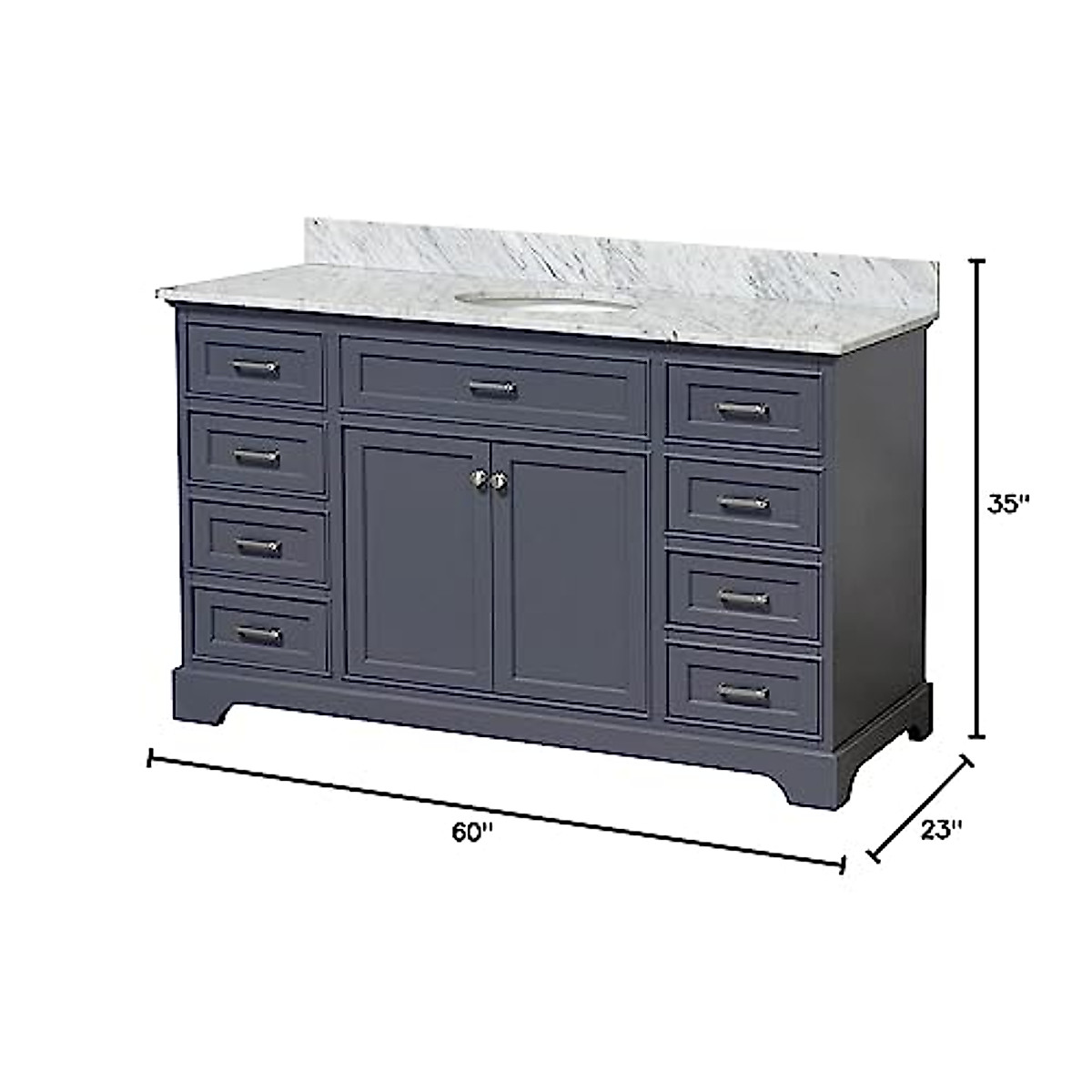 Kitchen Bath Collection Aria 60-inch Single Bathroom Vanity (Marine Gray/Carrara): Includes Marine Gray Cabinet with Authentic Italian Carrara Marble Countertop and White Ceramic Sink