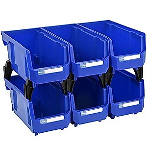 AERCANA Wall Mounted Hanging Bins Plastic Stackable Storage Bins Parts Storage Organizer Garage Storage Bins for long parts(Blue, L10.6 inch*W5.5 inch*H5 inch)