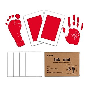 Xingwenice Baby Handprint or Footprint Inkless Pad Kit, Infant Clean Touch Non-Toxic Hand & Foot Stamp, Perfect Baby Shower Keepsake Gifts for Newborn Boys Girls, 2 Packs (Standard, Red)