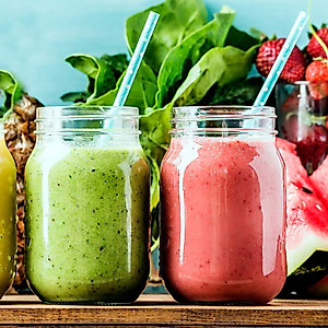 ALINK Biodegradable Light Blue White Paper Straws, Pack of 100 Party Straws for Juice, Cocktail, Smoothies, Birthday, Wedding, Bridal/Baby Shower and Christmas Decorations Supplies