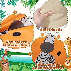 103 Pcs Safari Animal Kids Zoo Themed Party Supplies Favor Bulk Included Pith Hat Jungle Animal Plastic Tablecloth Tote Bags Silicone Bracelet Animal Stickers Mini Animal Figurines for Kids Birthday