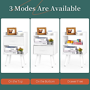 Yoobure Night Stand with Drawer, Modern Nightstand, Bedside Tables, Mid Century Nightstands with Open Storage Shelf, Wood Bedside Table, Small Night Stands for Bedrooms, 2-Tier Night Table