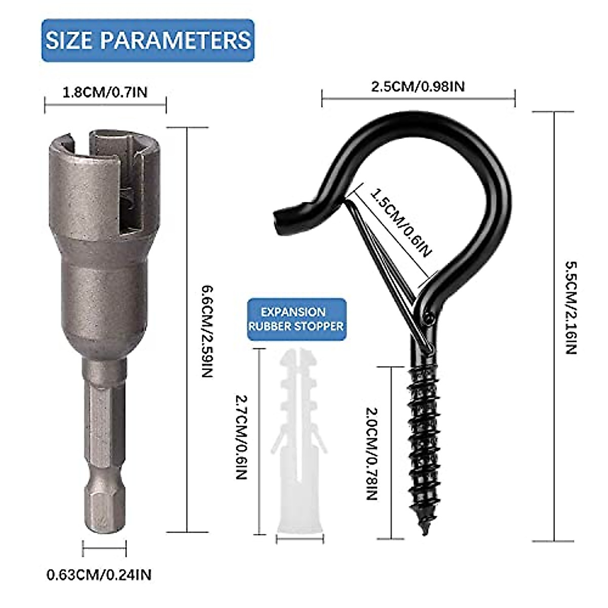 20 Pack Q-Hanger Hooks, Safety Screw Hook with Safety Buckle for Hanging Outdoor Indoor Wire Fairy Lights Christmas Party Decor, Include Wing Nut Driver