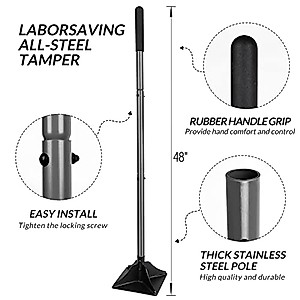 Walensee Steel Tamper with 48 inch Steel Handle 8"x8" Garden Tamper with Rubber Grip for Laborsaving All-Steel Tamper Heavy Duty Ideal Tool for Leveling Ground Installing pavers and Repairing Blacktop