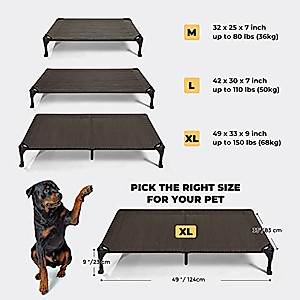 Veehoo Cooling Elevated Dog Bed, Outdoor Raised Dog Cots Beds with Washable & Breathable Mesh, No-Slip Rubber Feet, Portable Chewproof Pet Bed for Indoor & Outdoor, X-Large, Brown