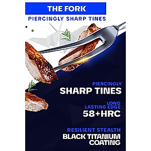 Dalstrong Carving Knife & Fork Set - 9" Blade - Shadow Black Series - Black Titanium Nitride Coated - High Carbon - 7CR17MOV-X Vacuum Treated Steel- Sheath - NSF Certified