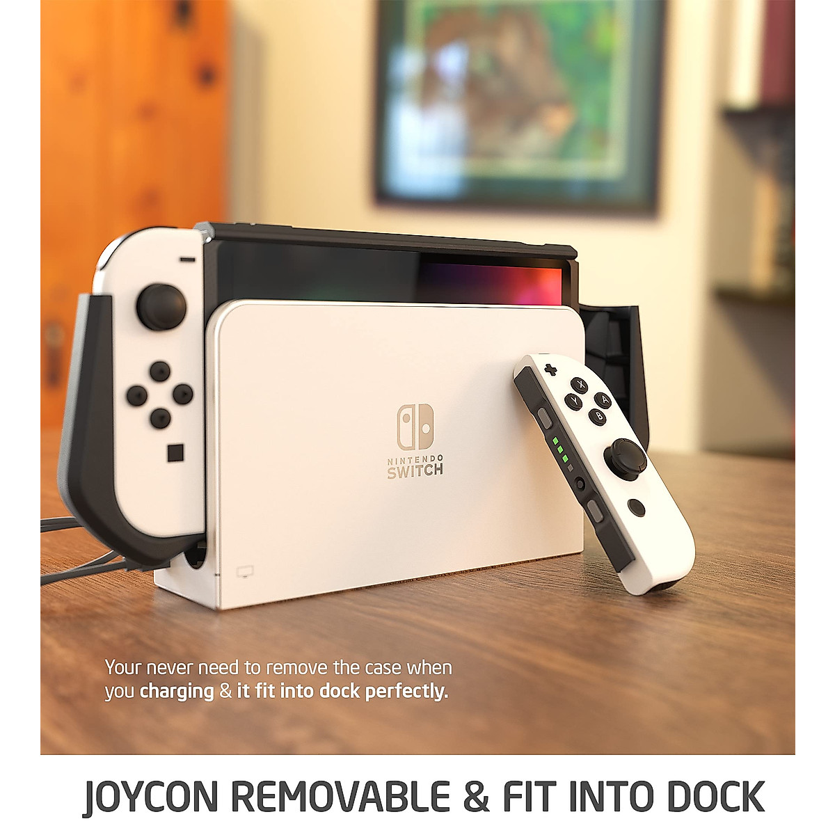 Mumba Dockable Case for Nintendo Switch OLED 2021, Blade Series TPU Grip Protective Cover Accessories Compatible with 7 Inch and Joy-Con Controller (Black)