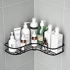 ROFRA Corner Shower Caddy Shelf 2-Pack Wall Mounted Shower Bathroom Shelf with Adhesives, Storage Organizer for Bathroom, Dorm and Kitchen,Black