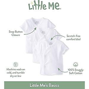 Little Me Unisex-Baby Newborn Snap Side Tee Shirt 3 Pack, White, Medium