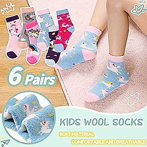 Children's Wool Socks Boys Girls Warm Winter Thick Cozy Thermal Heavy Boot Crew Socks For Kids Toddlers 6 Pairs(Unicorn,4-7 Years)