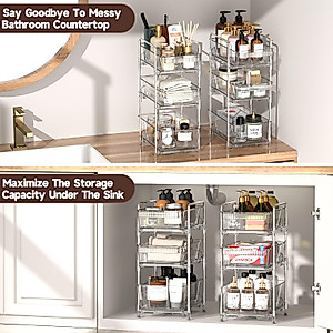 FEIMADA Under Sink Organizers and Storage 2 Packs, 3 Tier Bathroom Organizer Clear Pull out Cabinet Organizer for Bathroom Storage Kitchen Pantry Storage, Medicine Cabinet Organizer with Dividers