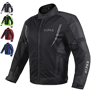 ALPHA CYCLE GEAR HI VIS MESH MOTORCYCLE JACKET FOR MENS RIDING BIKERS RACING DUAL SPORTS BIKE ARMORED PROTECTIVE... (BLACK, X-LARGE)