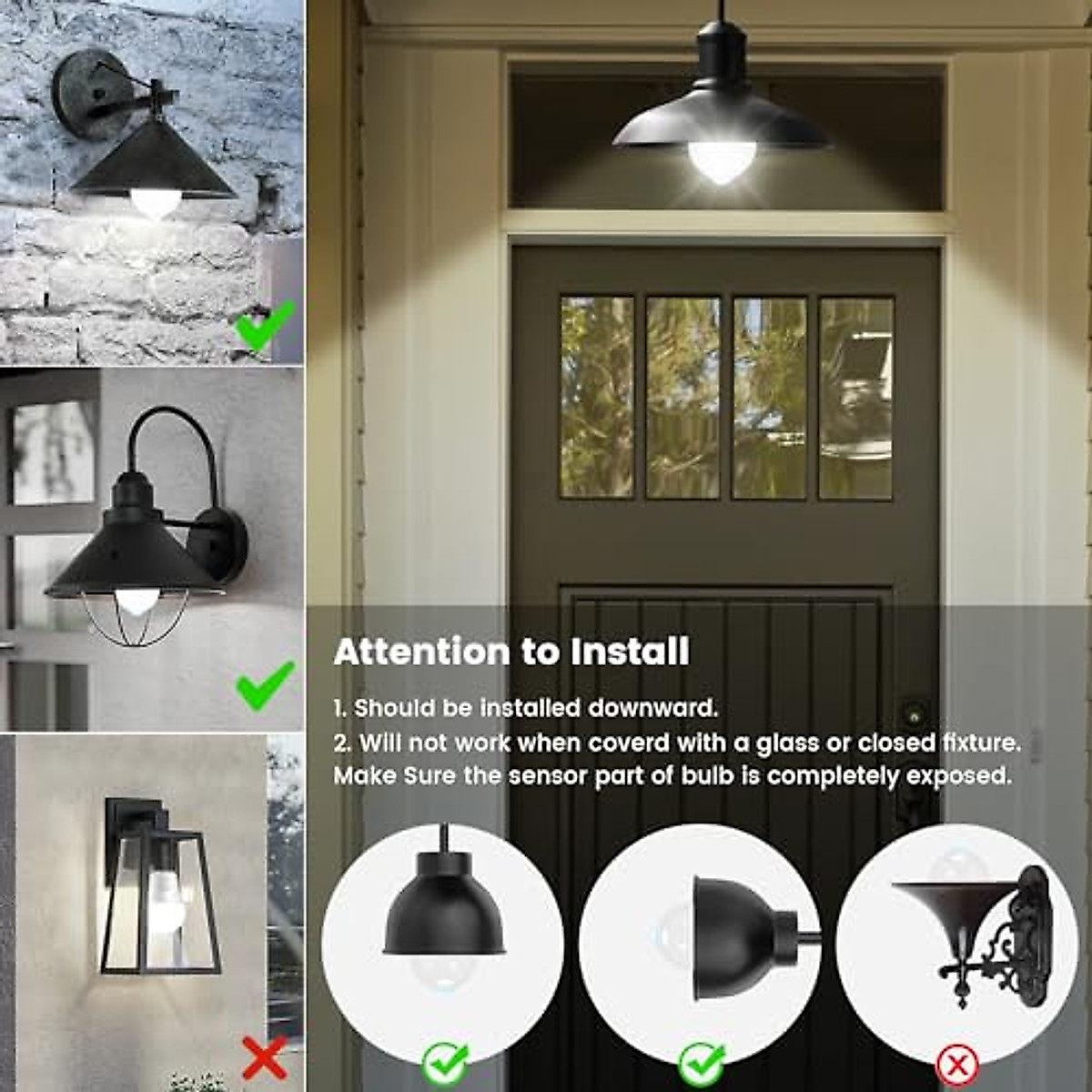 Minpory Motion Sensor Light Bulbs Outdoor, Movement Activated Dusk to Dawn LED Security Bulbs, 13W(100W Equivalent) A19 E26 5000K Daylight Cool White for Garage Porch Basement Hallway Closet, 2 Pack