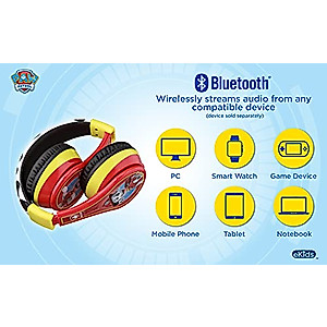 eKids Paw Patrol Kids Bluetooth Headphones, Wireless Headphones with Microphone Includes Aux Cord, Volume Reduced Kids Foldable Headphones for School, Home, or Travel