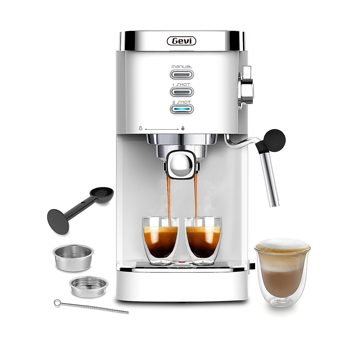 Gevi Espresso Machine 20 Bar High Pressure,Compact Espresso Maker with Milk Frother Steam Wand, Burr Coffee Grinder, Adjustable Burr Mill with 35 Precise Grind Settings, Electric Coffee Grinder