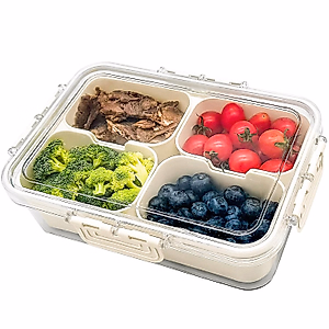 CODIEKEY Snackle Box Container, Dishwasher Safe Snack Box for Adult Kids, 4 compartments Plastic Divided Serving Tray with Lid and Handle for Candy, Fruits, Snacks, Nuts, Small,1 Pack