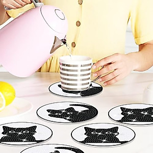 8 Pcs Black Cat Diamond Art Coasters Kits with Holder DIY Cute Cat Diamond Art Coaster Non Slip Coaster for Adults Diamond Kits Supplies for Christmas Gift