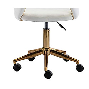Guyou Desk Chair Armless Office Chair Gold and White, Upholstered Velvet Home Office Chair Cute Vanity Stool for Small Space Teens Study Makeup with Hollow Back, White