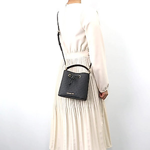 Michael Kors Small Suri Bucket Bag Tote Crossbody Black MK Signature Leather PVC