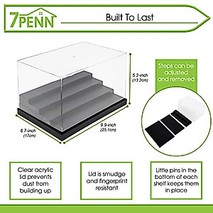 7Penn Acrylic Display Case for Figures - 4 Step Clear Display Box and Lid for Minifigure Crystal Ring Collections