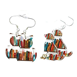 Cat Book Earrings for Women Acrylic Clear Dog Bookcase Earrings Rainbow Teacher Earrings Book Drop Dangle Earrings Graduation Teachers Day Jewelry Gifts (Cat)