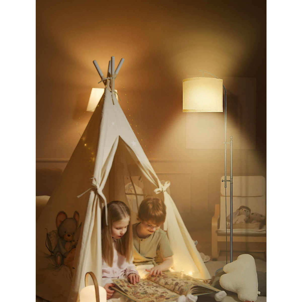 bodkar Rustic Floor Lamp Farmhouse Standing Lamp Adjustable Height Dimmable for Living Room Bedroom Bulb Included