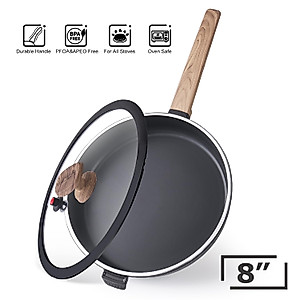 MGC Ceramic Pan With Lid, PFOA&PTFE Free Non Stick Frying Pans,Oven and Dishwasher Safe, Compatible with All Stovetops (Black, 8Inch)