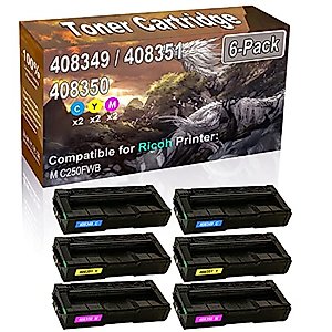 6-Pack (2C/2Y/2M) Compatible High Capacity M C250 (408349 408351 408350) Imaging Toner Cartridge Used for Ricoh M C250FWB Printer