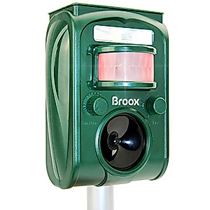 Broox 2023 Upgraded Solar Animal Repeller, Ultrasonic Repellent, Waterproof, Wireless, Motion Detection, LED Flashing Light, Dog, Cat Repellent, Squirrel, Raccoon, Skunk, Rabbit, Rodent, Fox, Deer
