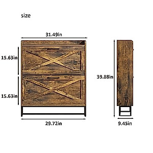 Maupvit Shoe Cabinet with 2 Flip Drawers, Freestanding Shoe Cabinet Organizer with Metal Legs, Shoes Storage Cabinet for Entryway, Narrow Shoe Rack Cabinet, Rustic Brown