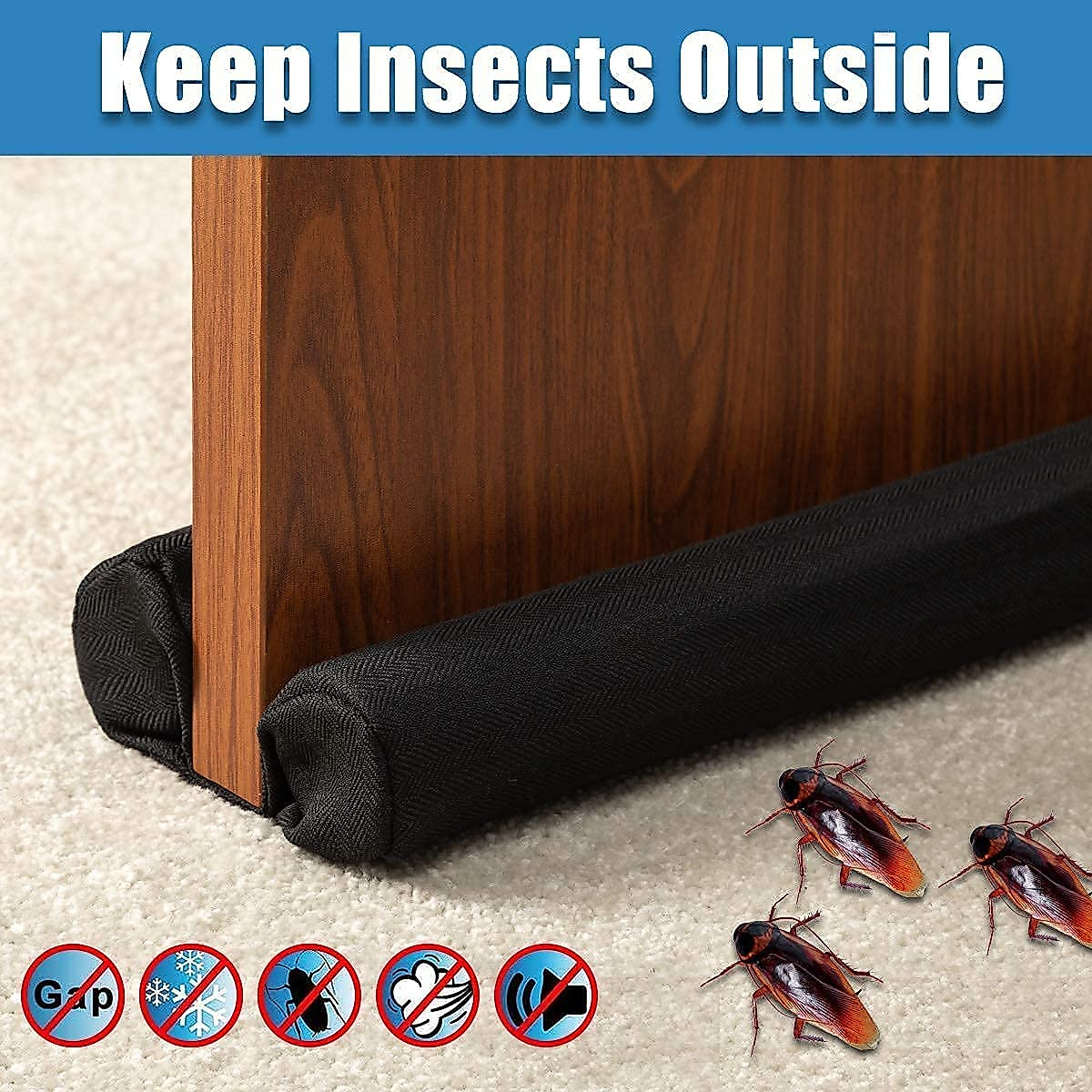 DreamQuil Door Draft Stopper, Under Door Draft Blocker Door Sweep Weather Stripping Door Seal, Black