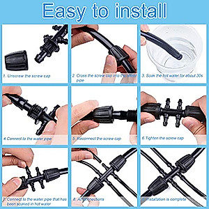 Kalolary 10PCS Barbed Tee 1/2 inch to 1/4 inch Irrigation Tube Anti-Drop Premiun Quality Fitting (fits 13mm ID/ 4mm ID), 16mm PE Pipe Lock Female Connector to 47 Pipe Variable Diameter Six-Way Adapter